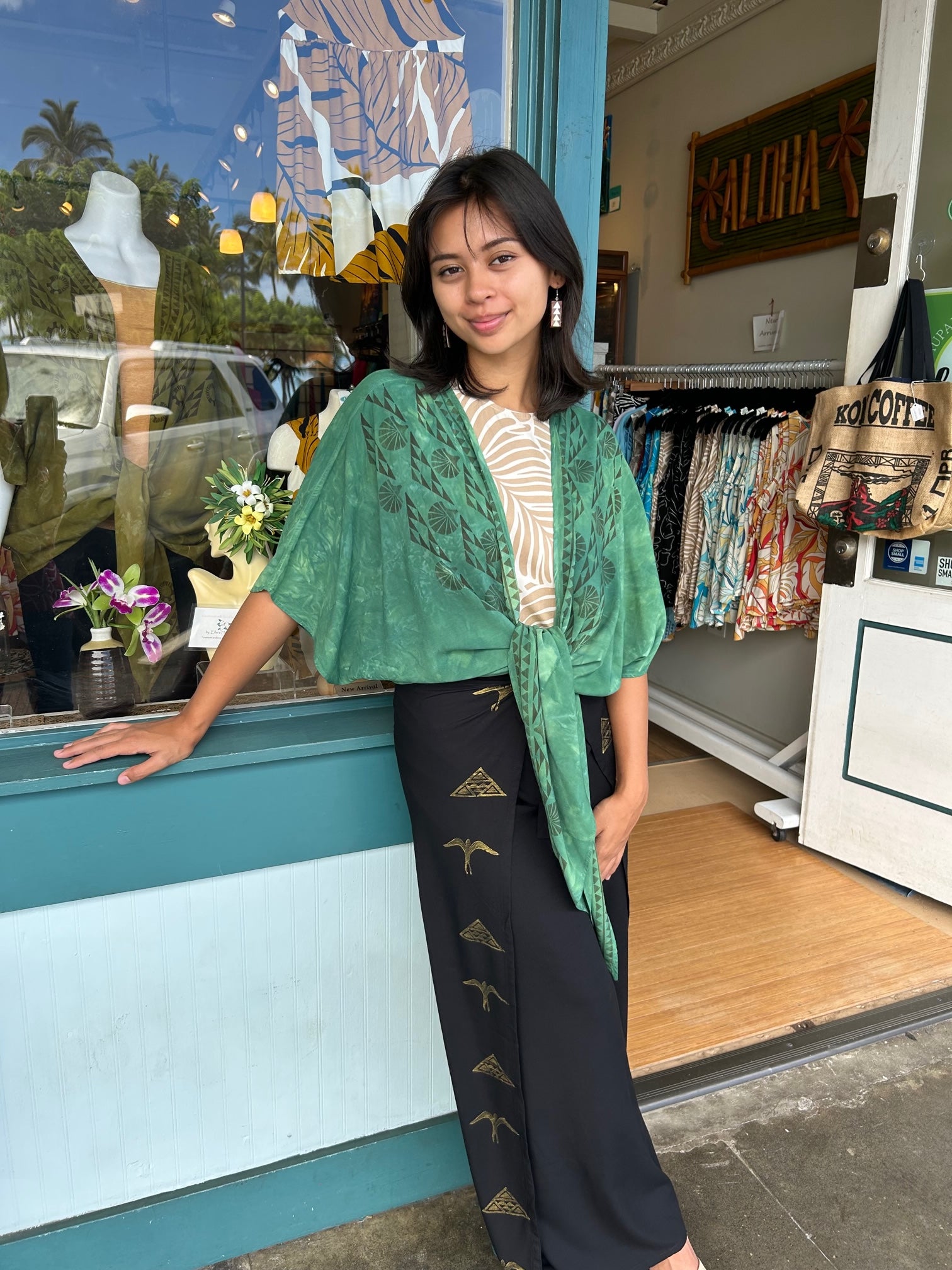 Black Wrap Pants with Gold Stamping on the Legs - LONG